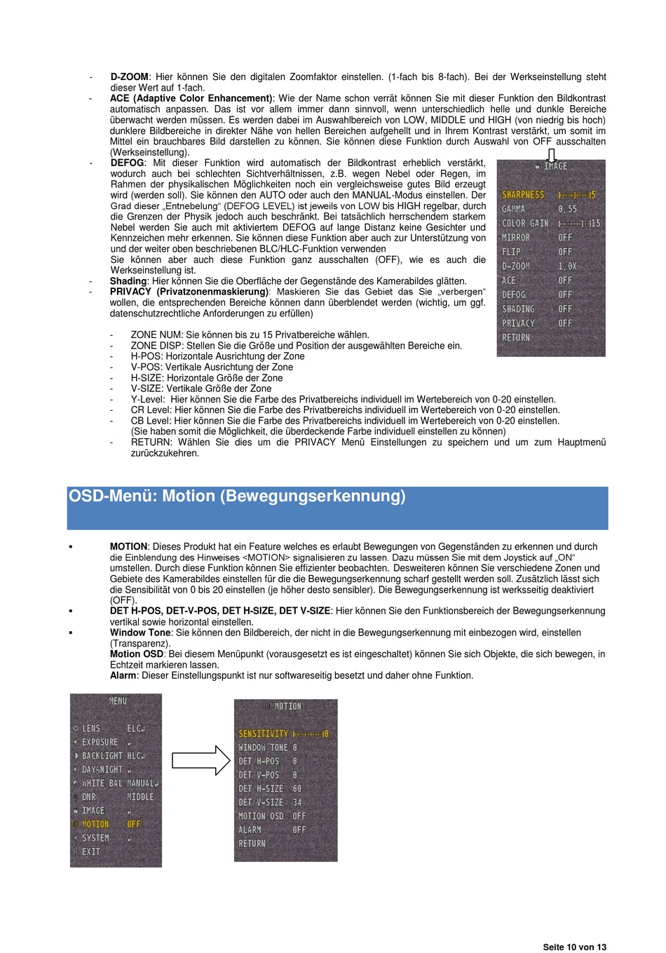 Osd-Menü: Motion (Bewegungserkennung) - ESCAM DP HD 28 ...