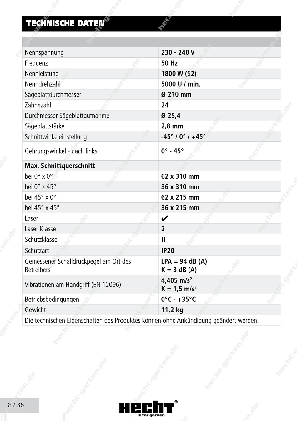 Technische.daten - Hecht 818 Originalbetriebsanleitung [Seite 8] | ManualsLib