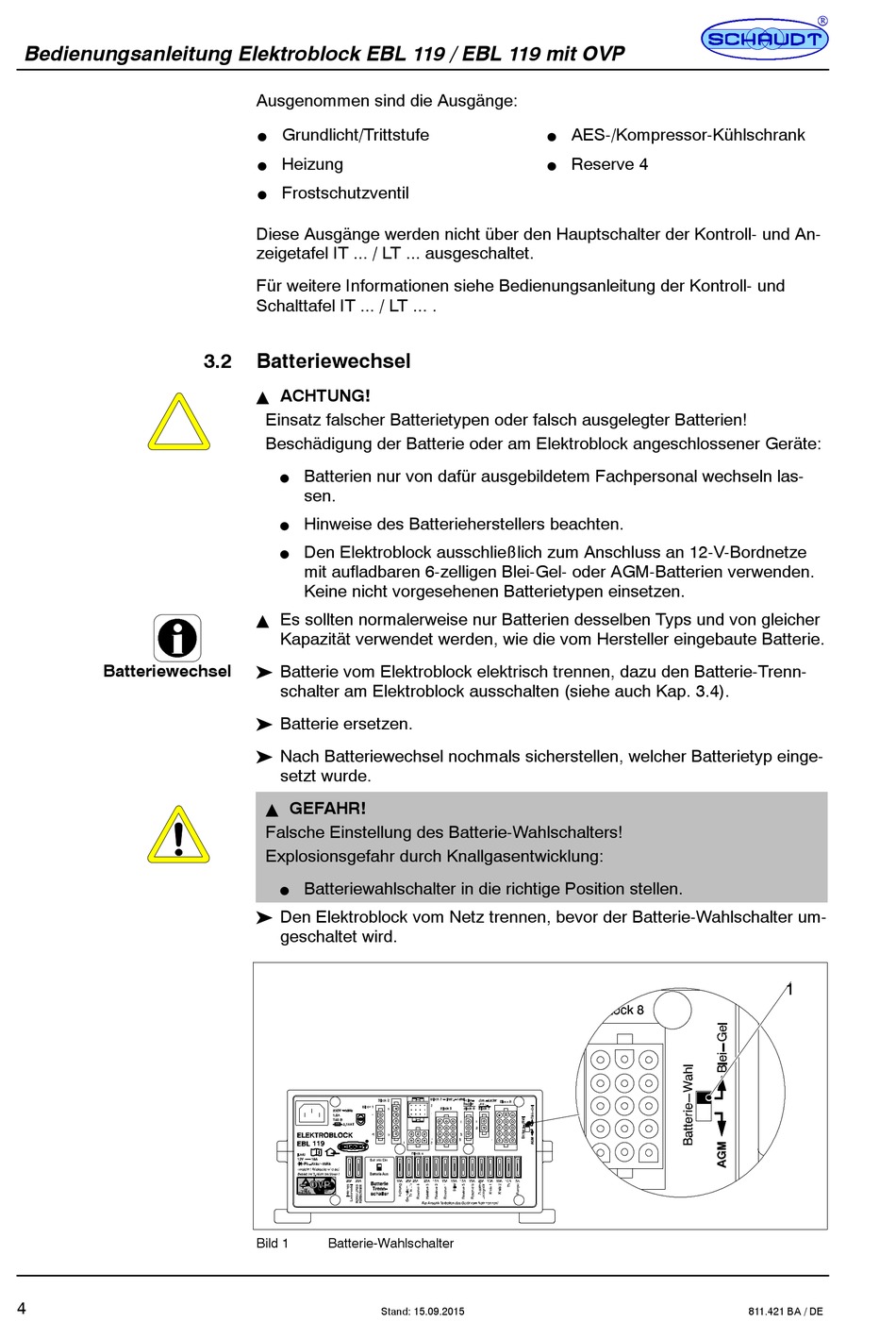 Batteriewechsel - Schaudt EBL 119 Bedienungsanleitung [Seite 4 ...