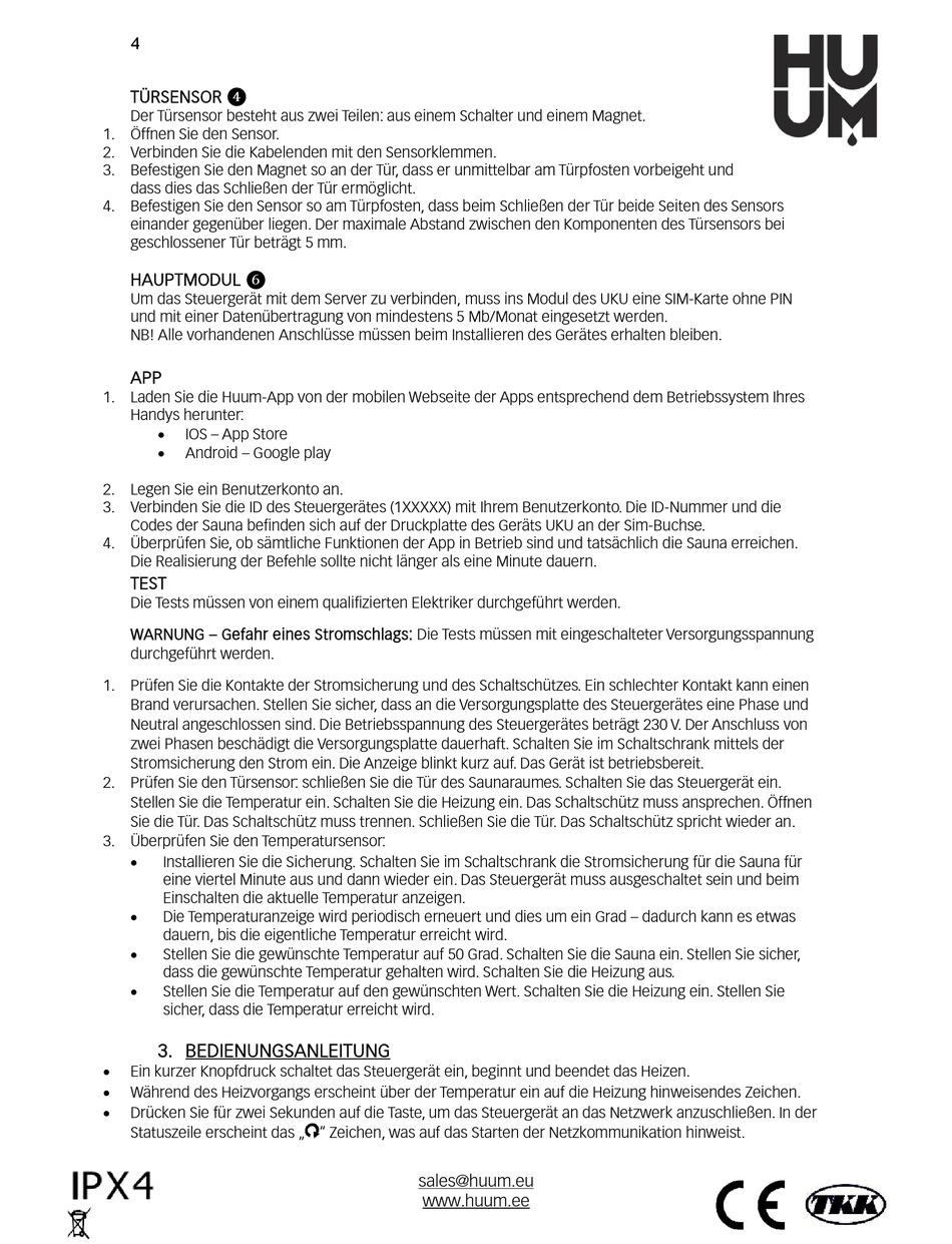 Türsensor; App; Test; Bedienungsanleitung - HUUM UKU Installations- Und ...