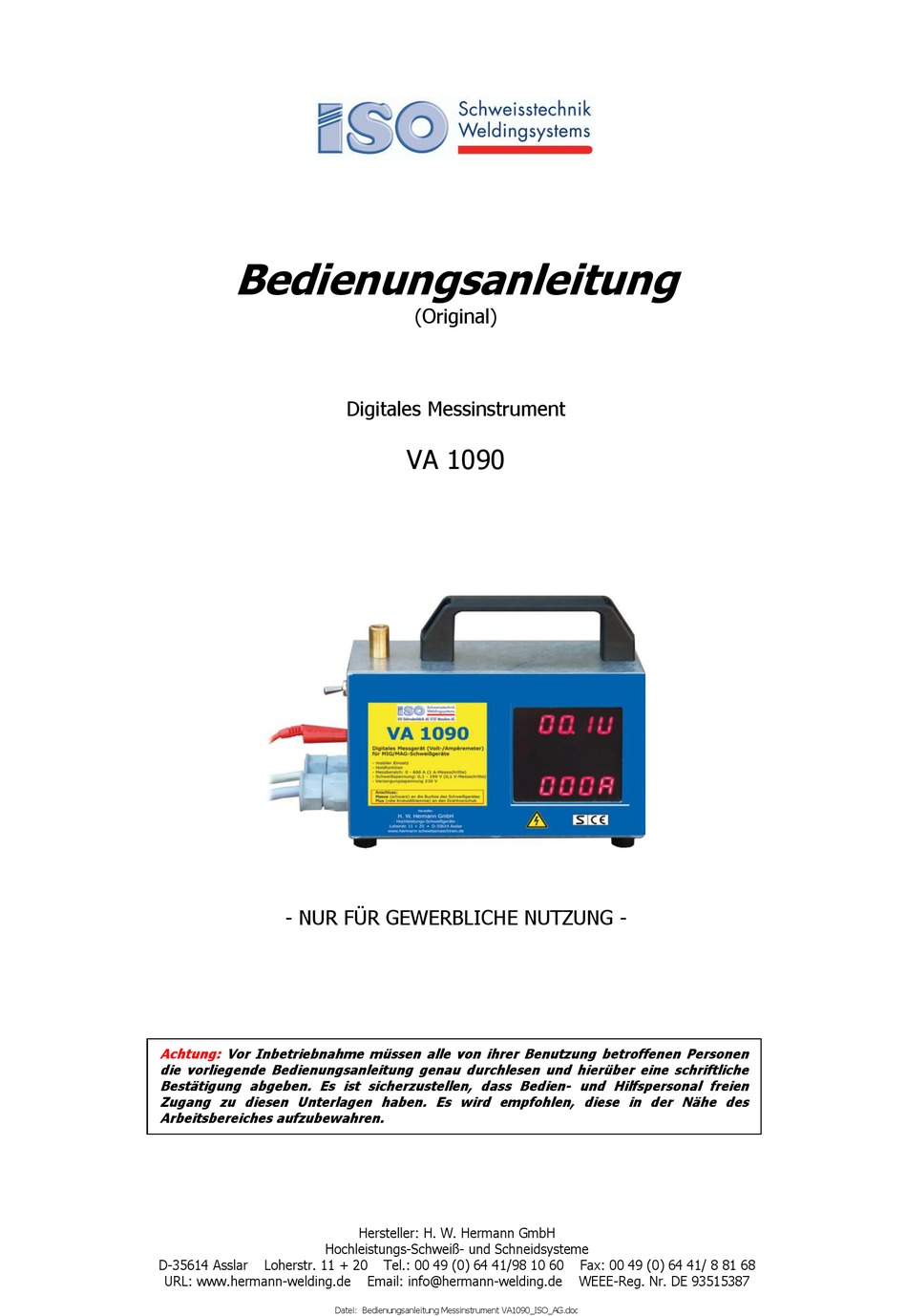 ISO VA 1090 BEDIENUNGSANLEITUNG Pdf-Herunterladen | ManualsLib