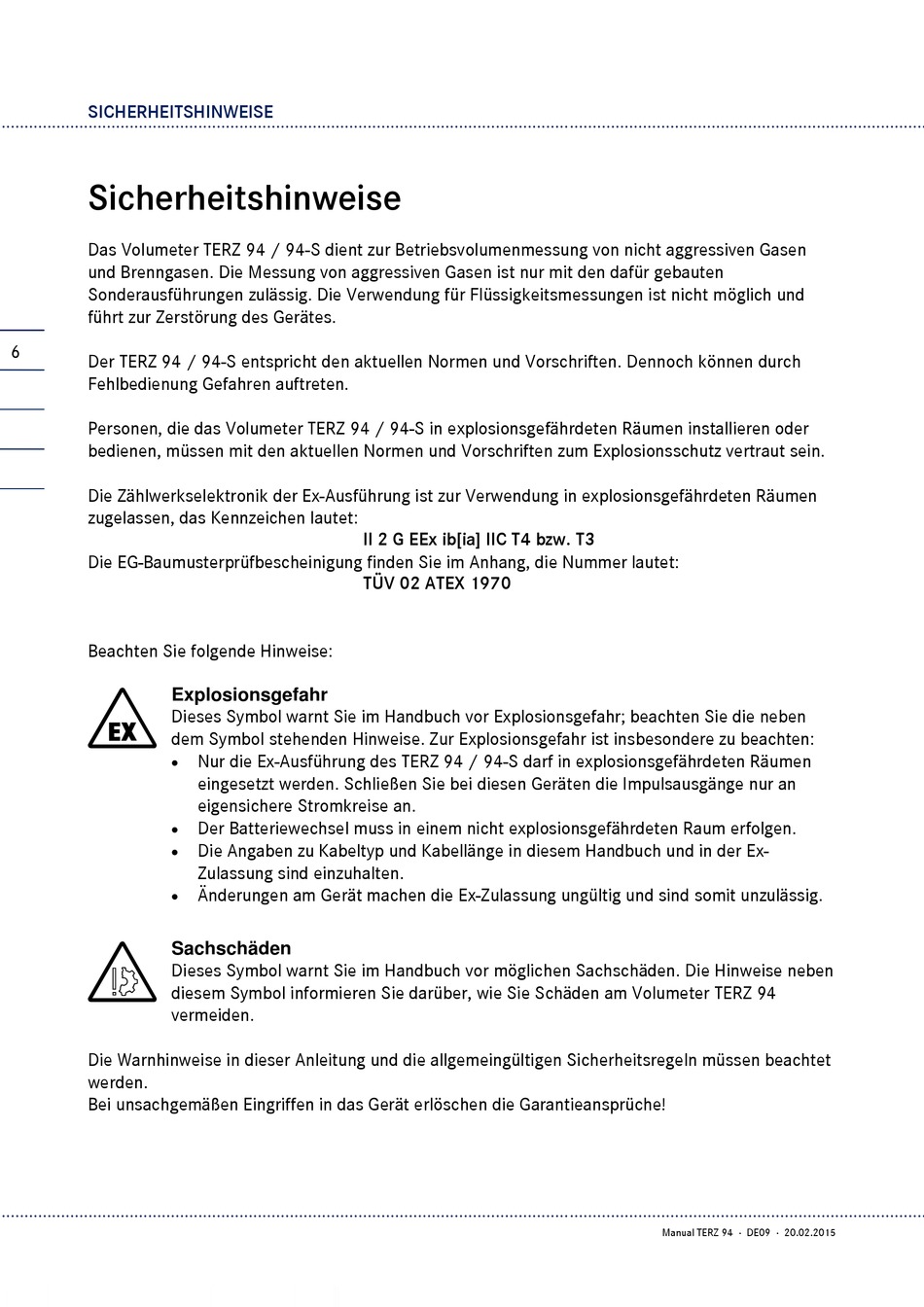 Sicherheitshinweise - RMG TERZ 94 Bedienungsanleitung [Seite 10] | ManualsLib