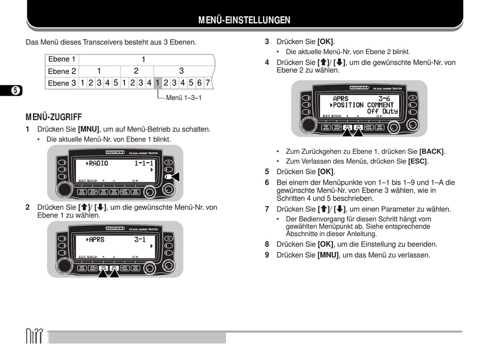 Kapitel 5 Menü-Einstellungen; Menü-Zugriff - Kenwood TM-D700A ... Kapitel 5 Menü-Einstellungen; Menü-Zugriff - Kenwood TM-D700A ...