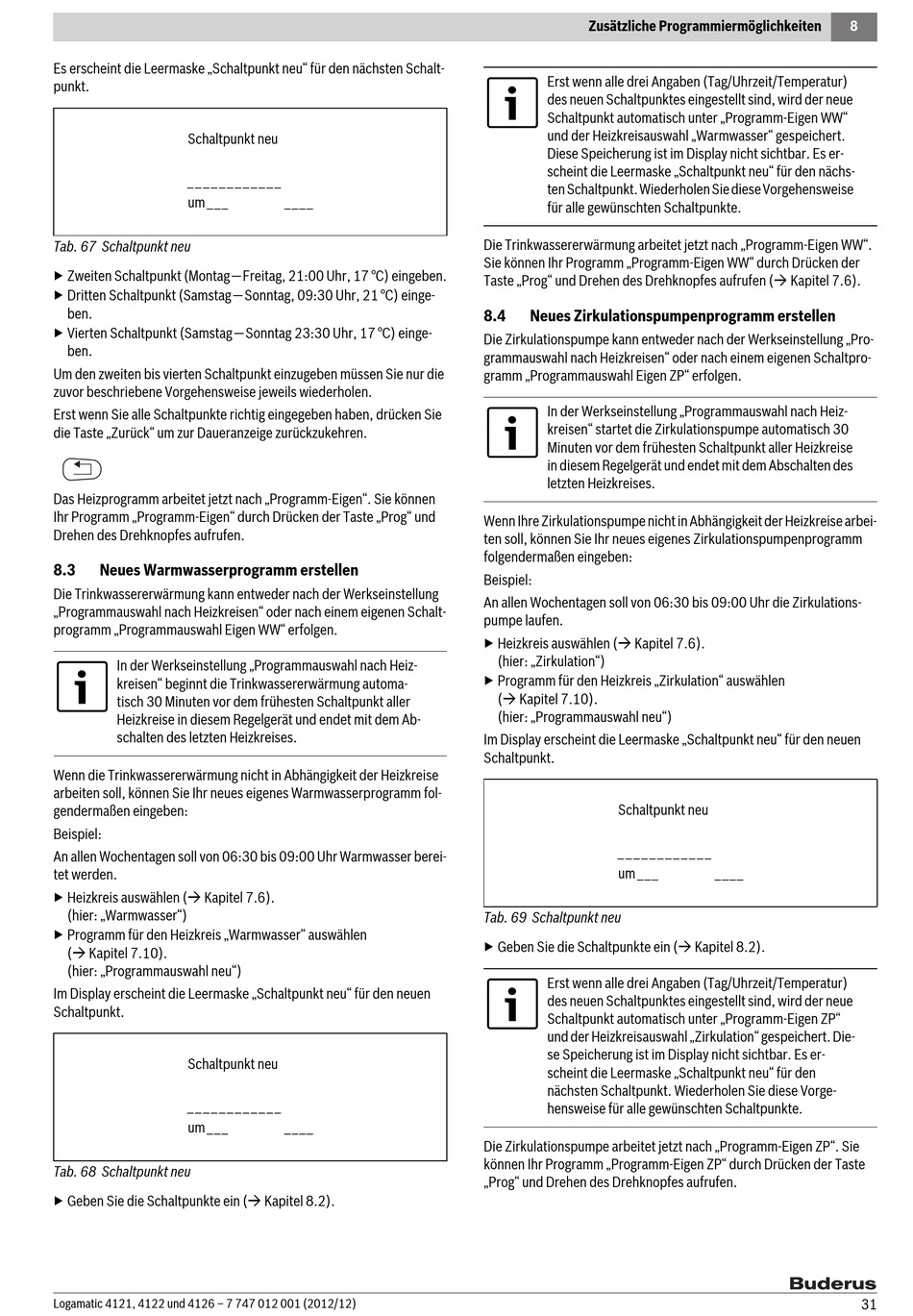 Neues Warmwasserprogramm Erstellen; Neues Zirkulationspumpenprogramm ...