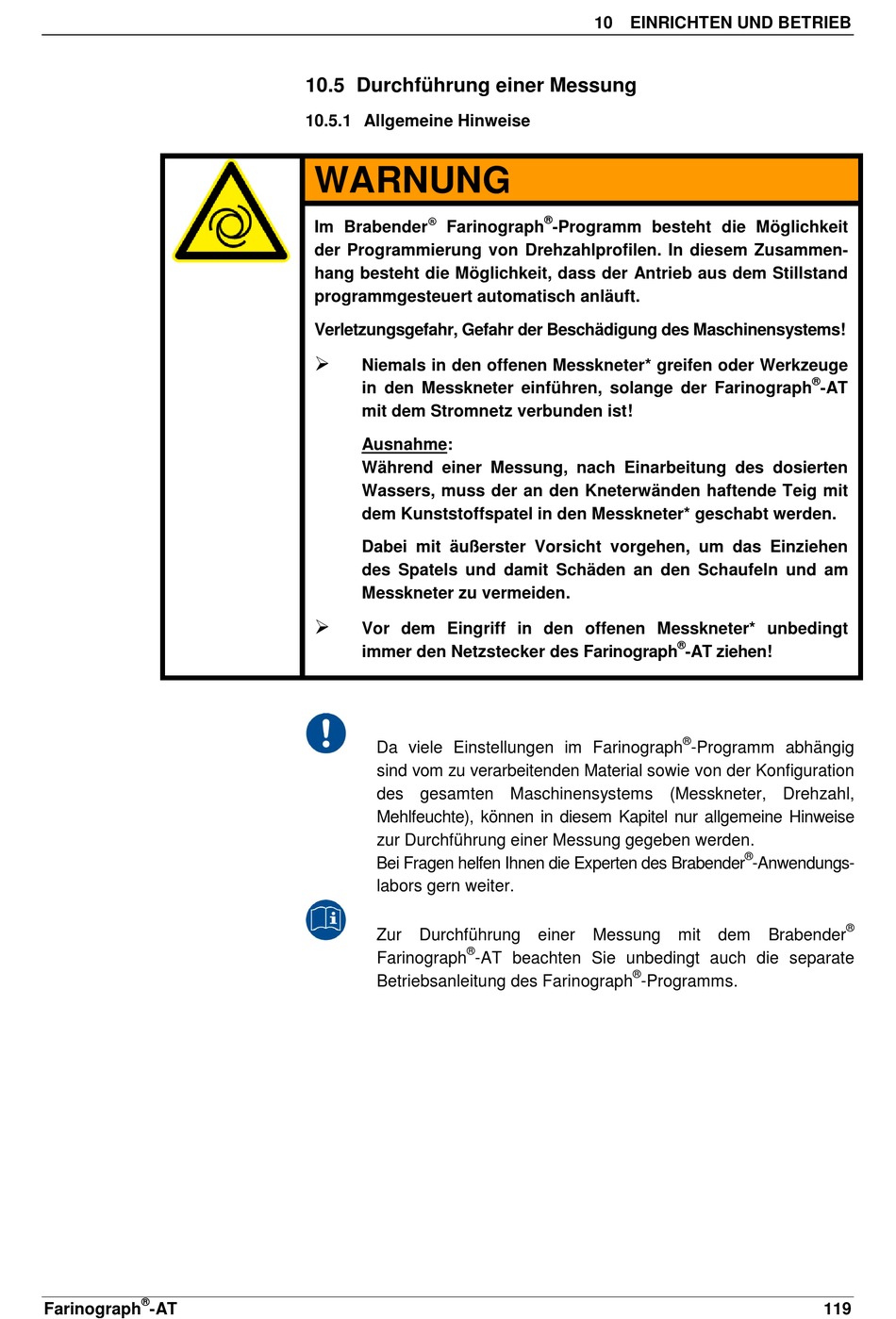 Durchführung Einer Messung; Allgemeine Hinweise - Brabender Farinograph-AT Betriebsanleitung ...