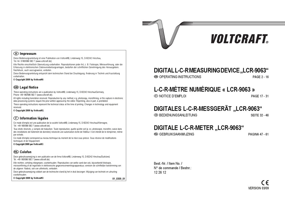 VOLTCRAFT LCR-9063 BEDIENUNGSANLEITUNG Pdf-Herunterladen | ManualsLib