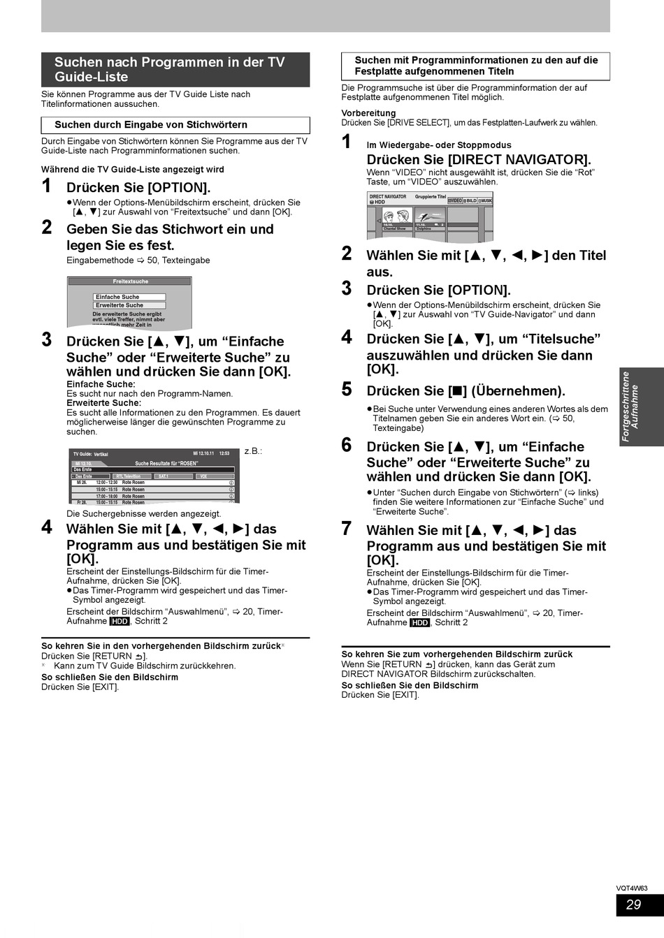 Suchen Nach Programmen In Der Tv Guide-Liste - Panasonic DMR-EX96C ...