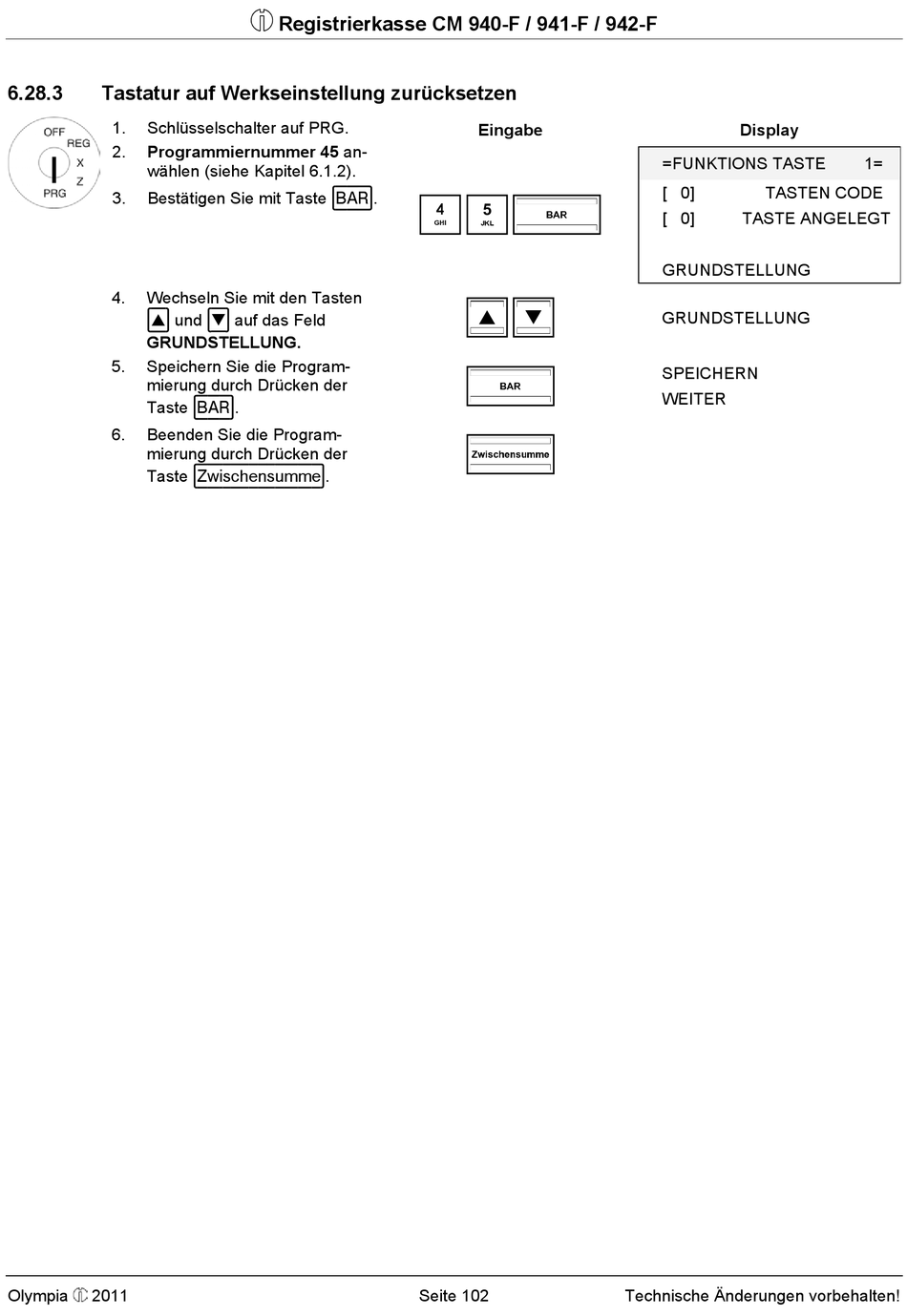 Tastatur Auf Werkseinstellung Zurücksetzen - Olympia CM 940-F ...