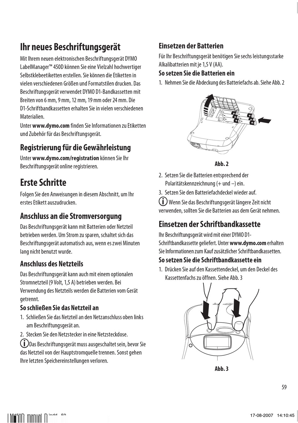 Ihr Neues Beschriftungsgerät; Registrierung Für Die Gewährleistung ...