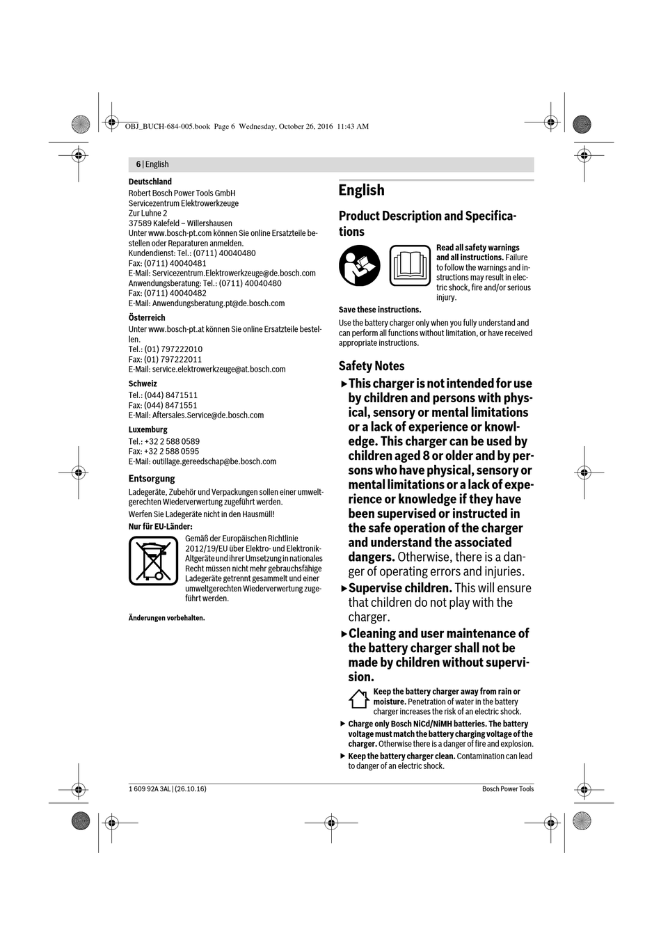 English; Product Description And Specifications; Safety Notes - Bosch ...