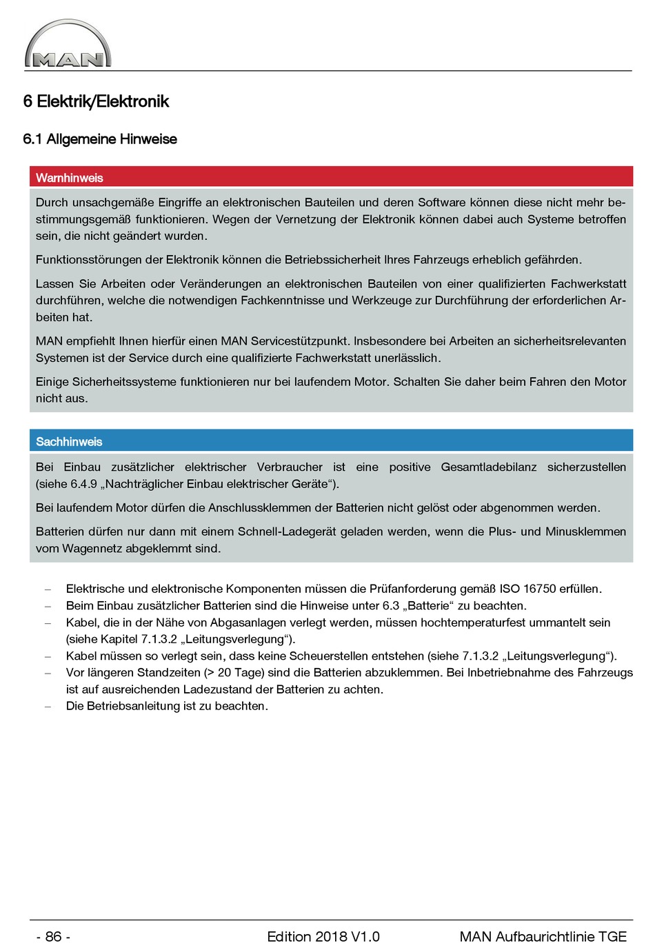 Elektrik/Elektronik; Allgemeine Hinweise - Man TGE Serie Aufbaurichtlinie [Seite 86] | ManualsLib
