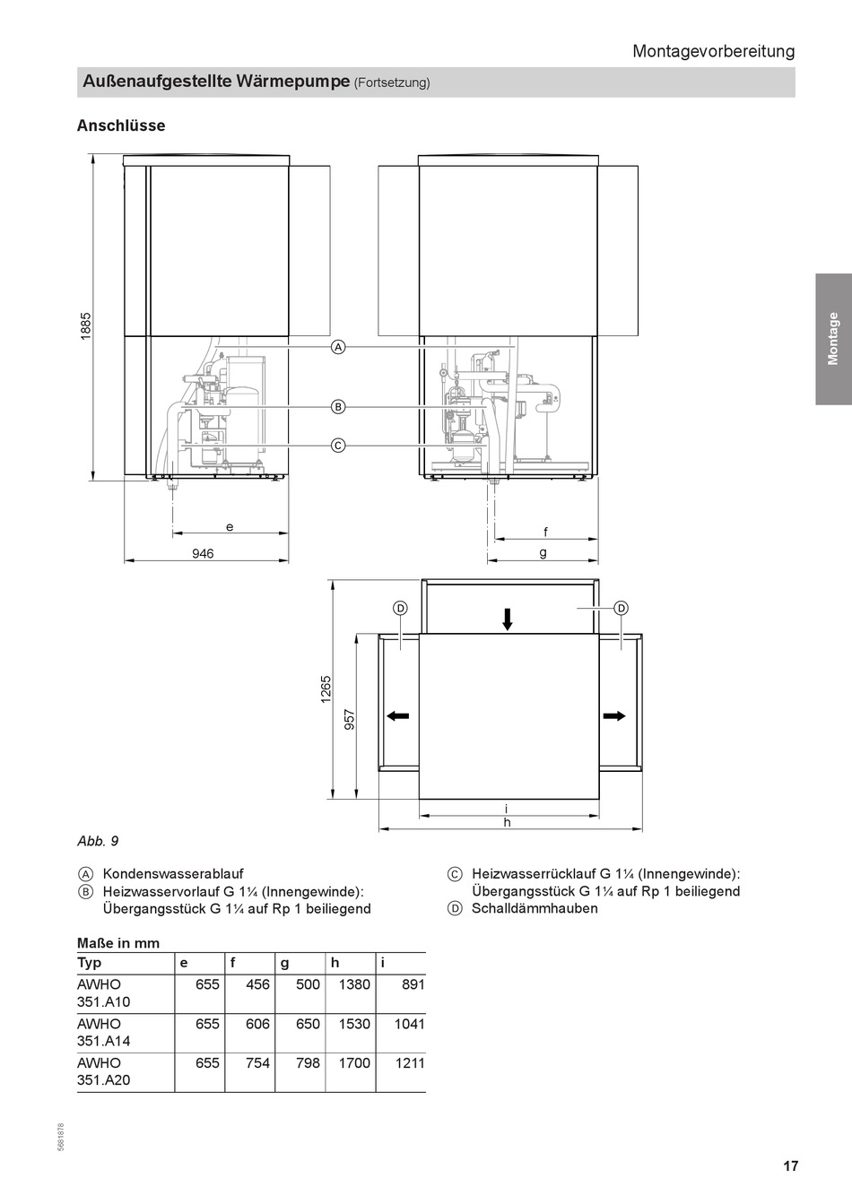 Anschlüsse - Viessmann Vitocal 350-A Typ AWHI 351.A Montage- Und Serviceanleitung [Seite 18 ...