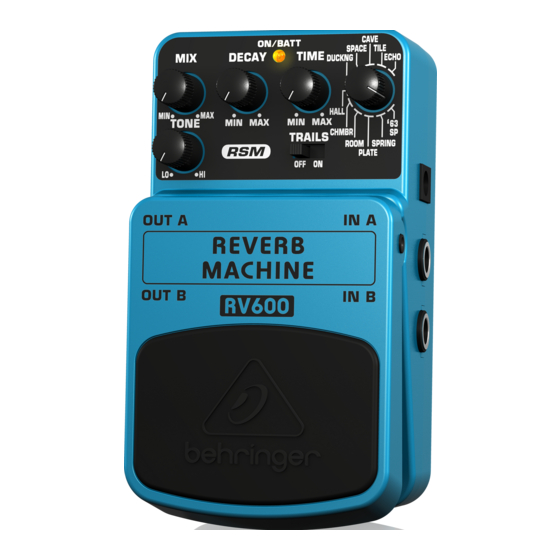 BEHRINGER REVERB MAСHINE RV600 BEDIENUNGSANLEITUNG Pdf-Herunterladen ...